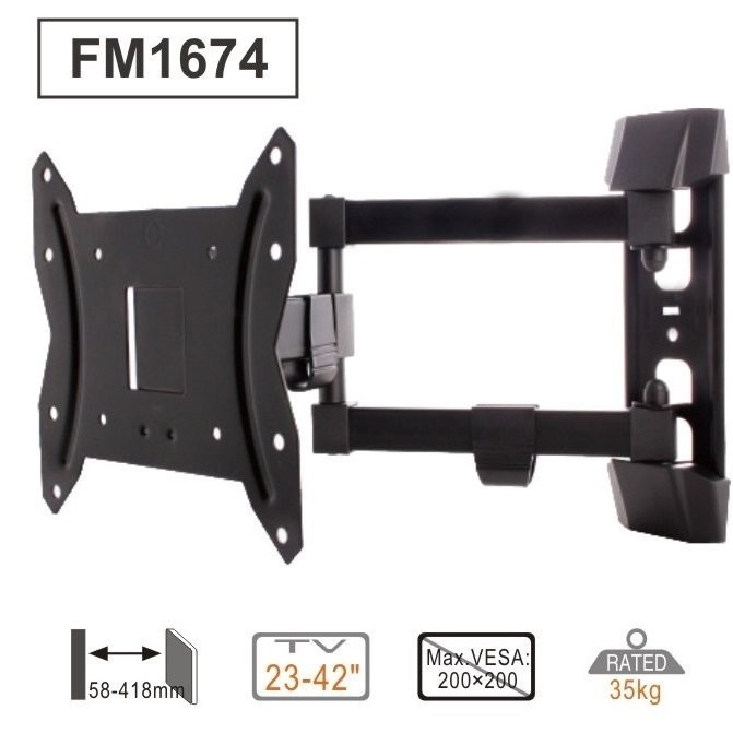 Кронштейн для телевизора НАКЛОННО-ПОВОРОТНЫЙ UniTeki FM1674 (чёрный)